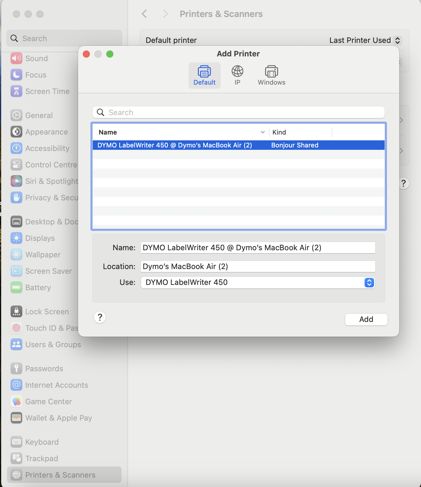 How to share the LabelWriter on the network?